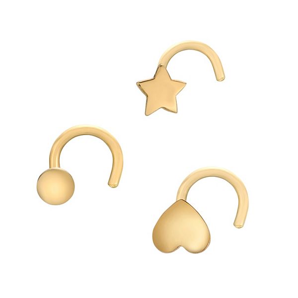Lila Moon 14k Gold 3-Pair 2 mm Curved Nose Stud Set