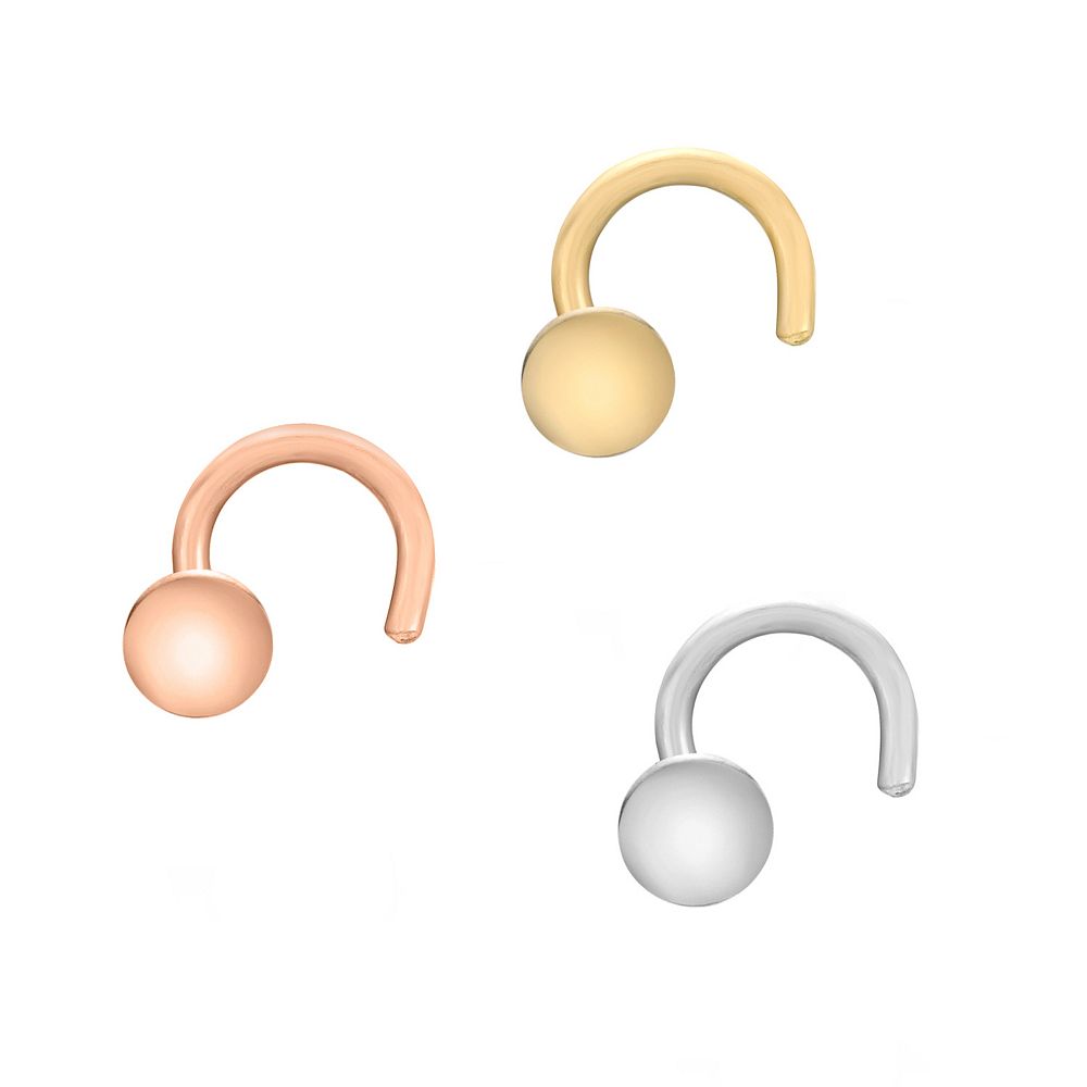 Lila Moon 10k Gold 2 mm 3-Pair Curved Nose Stud Set
