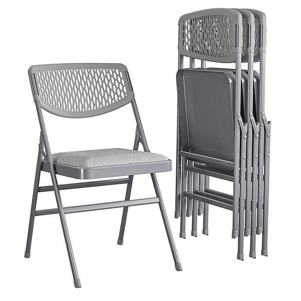 Cosco Ultra Comfort Commercial XL Premium Fabric Padded Folding Chair Gray 4 Pack