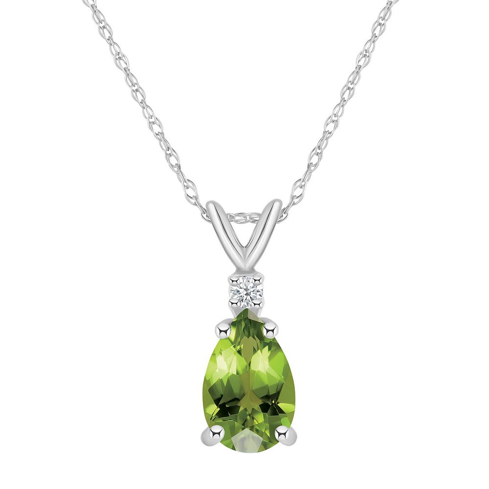 Celebration Gems 14k Gold Pear Shaped Peridot & Diamond Accent Pendant ...