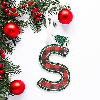 Buffalo Check Letter Monogram Christmas Ornament