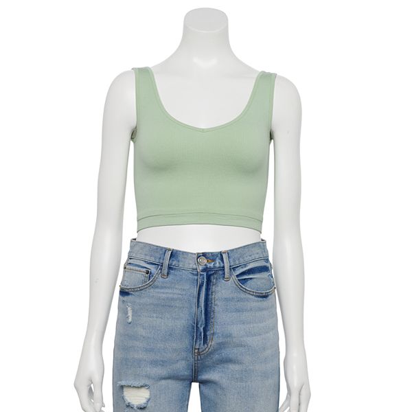 Juniors' SO® Seamless V-Neck Crop Fitted Tank Top