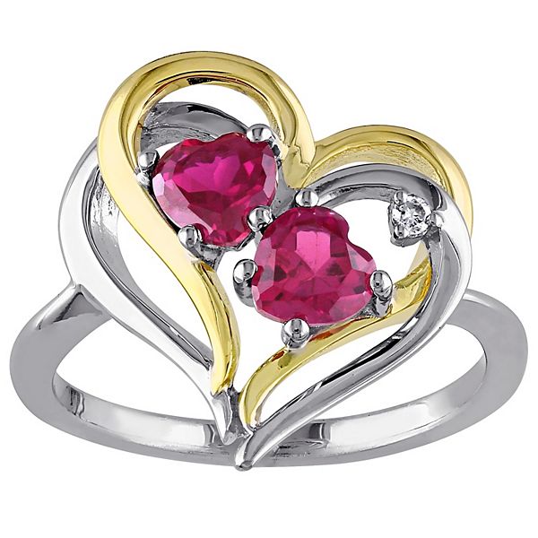 Stella Grace 2-Tone Silver Lab Created Ruby & Diamond Accent Double ...