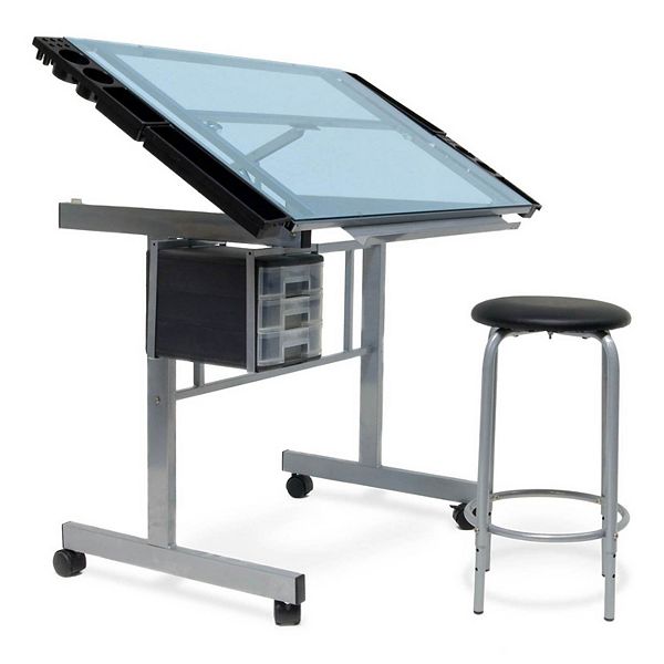 Studio Designs Vision 2 Piece Table & Stool Drafting Craft Center, Blue ...