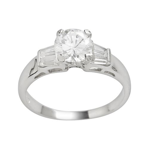 Rhodium Plated Sterling Silver Cubic Zirconia Ring