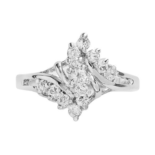 Rhodium Plated Sterling Silver Cubic Zirconia Ring