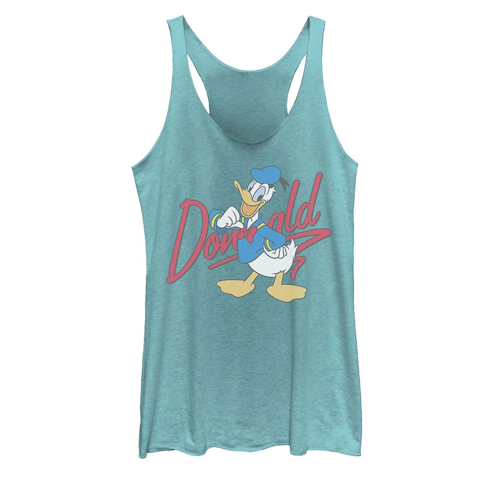Disney's Donald Duck Red Cursive Text Logo Portrait Juniors' Tank Top