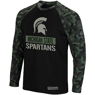 Men's Colosseum Black/Camo Michigan State Spartans OHT Military Appreciation Big & Tall Raglan ...