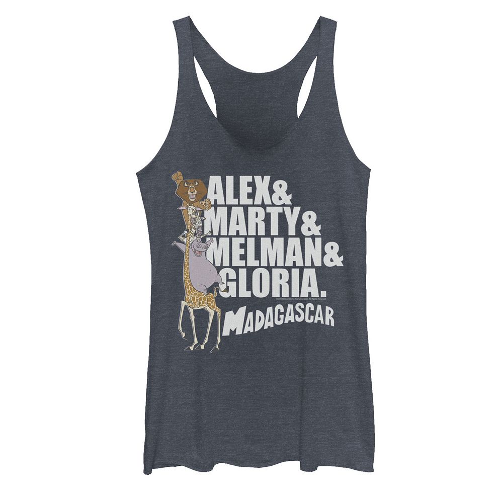 Juniors' Madagascar Group Shot Stacked Names Text Poster Graphic Tank Top