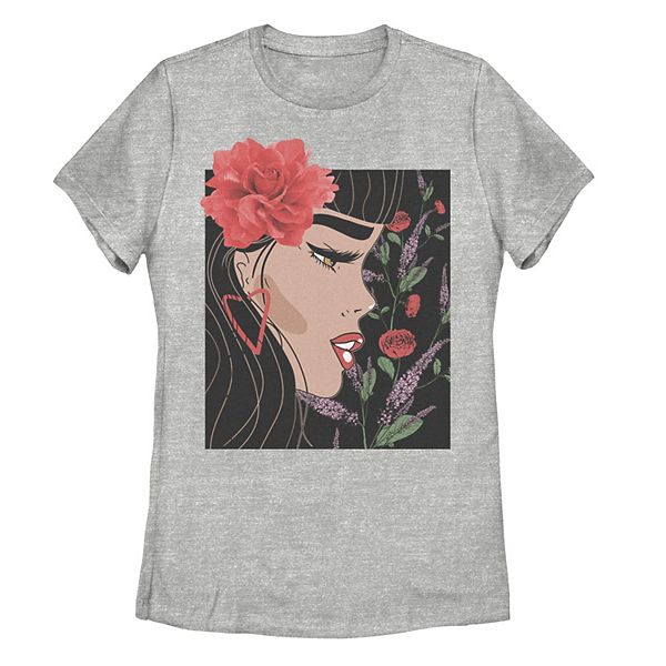 Juniors' Rose Floral Face Tee