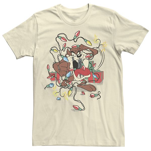 Men's Looney Tunes Christmas Taz Lights And Presents Tee