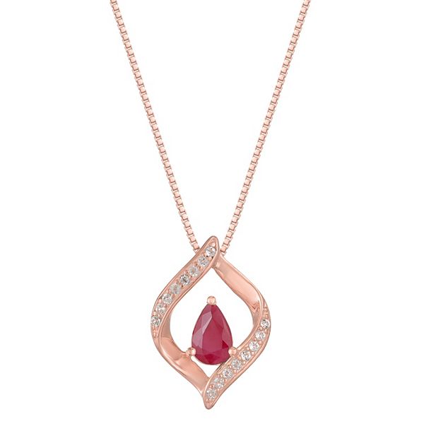 Gemminded 10k Rose Gold Ruby & Diamond Accented Pendant Necklace