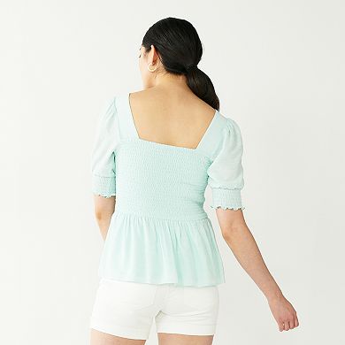 Women's Nine West Smocked Peplum Short Sleeve Top