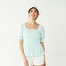 Women's Nine West Smocked Peplum Short Sleeve Top