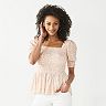 Women's Nine West Smocked Peplum Short Sleeve Top
