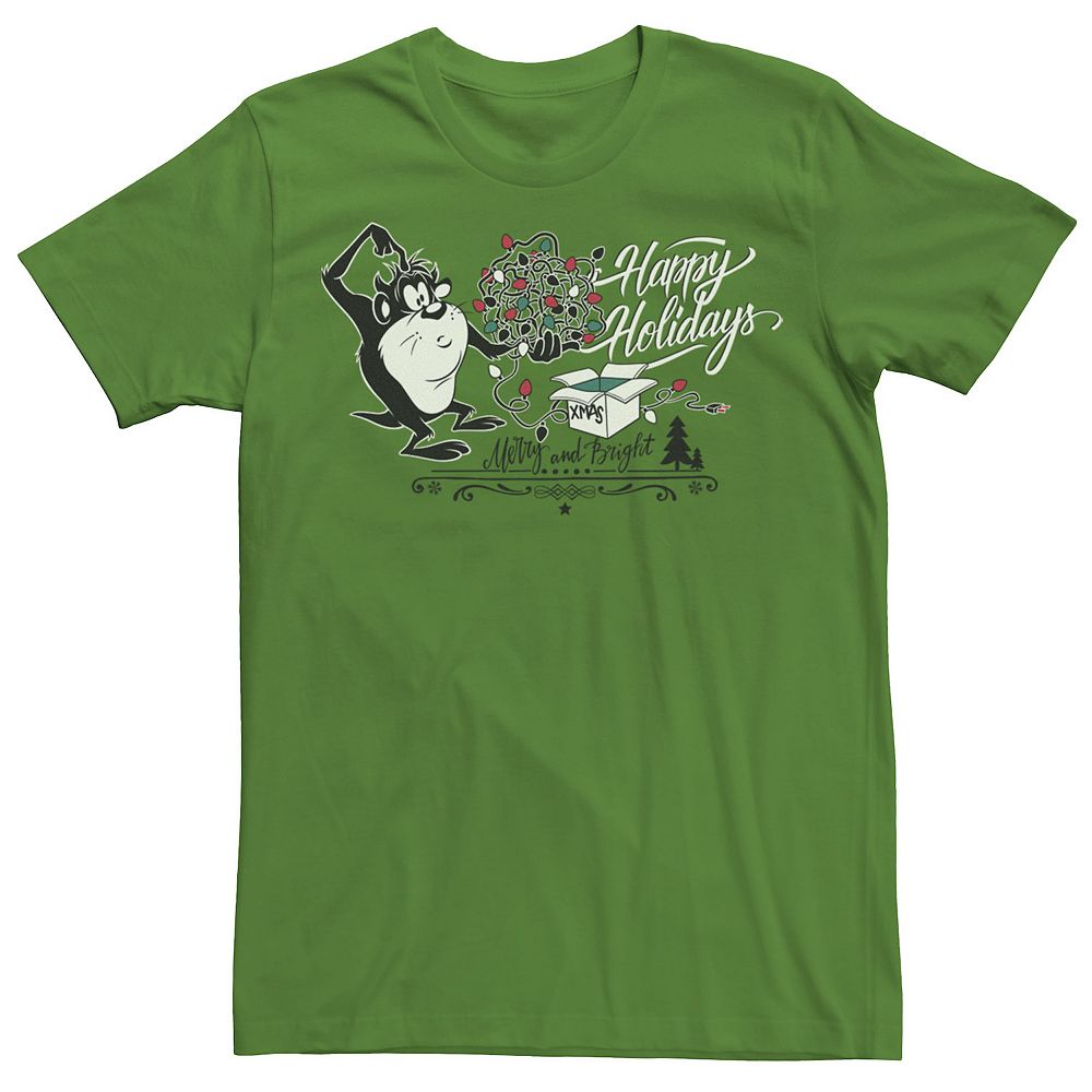 Men's Looney Tunes Christmas Taz Happy Holidays Merry And Bright Tee
