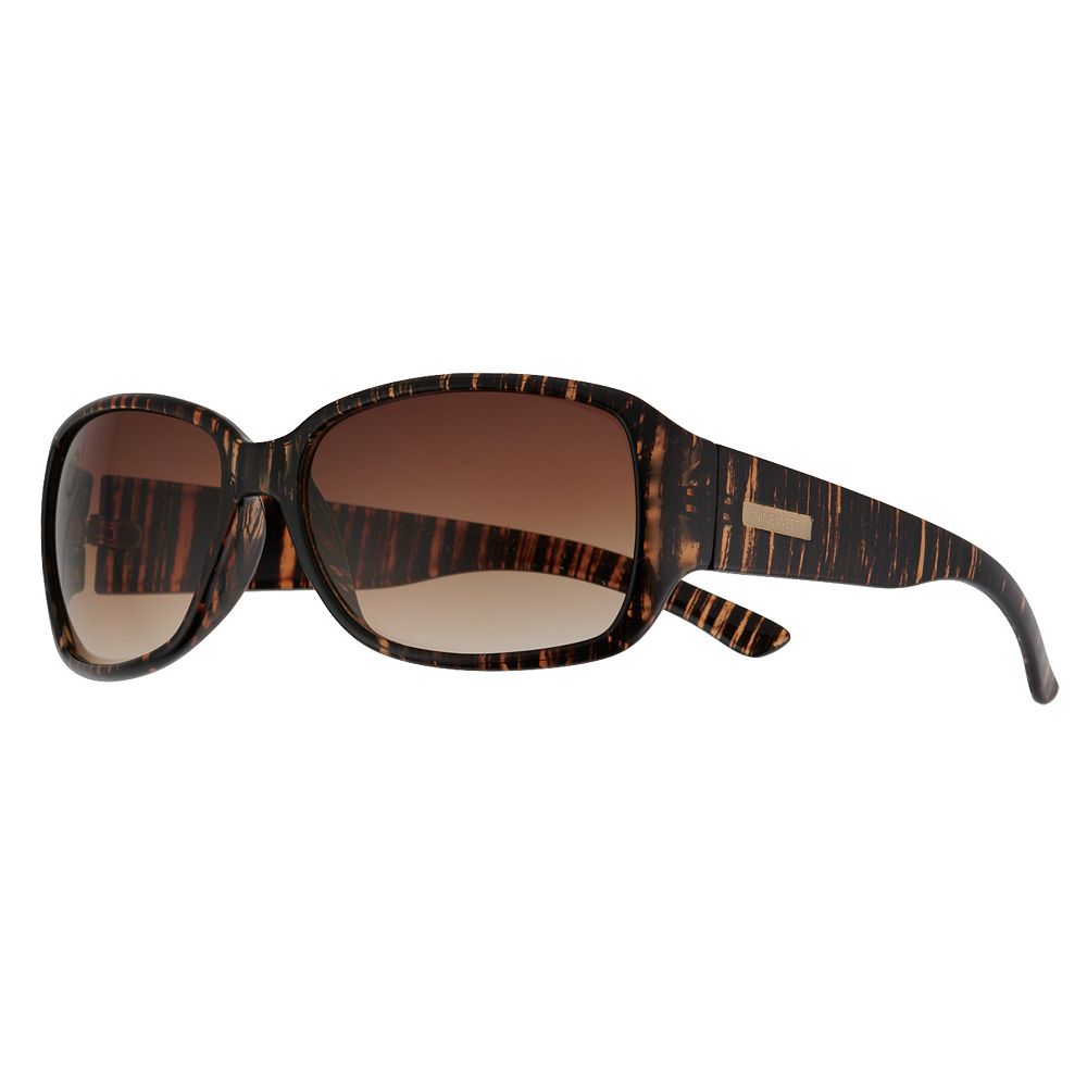 Women's Nine West 58mm Brown Striated Plastic Rectangle Sunglasses