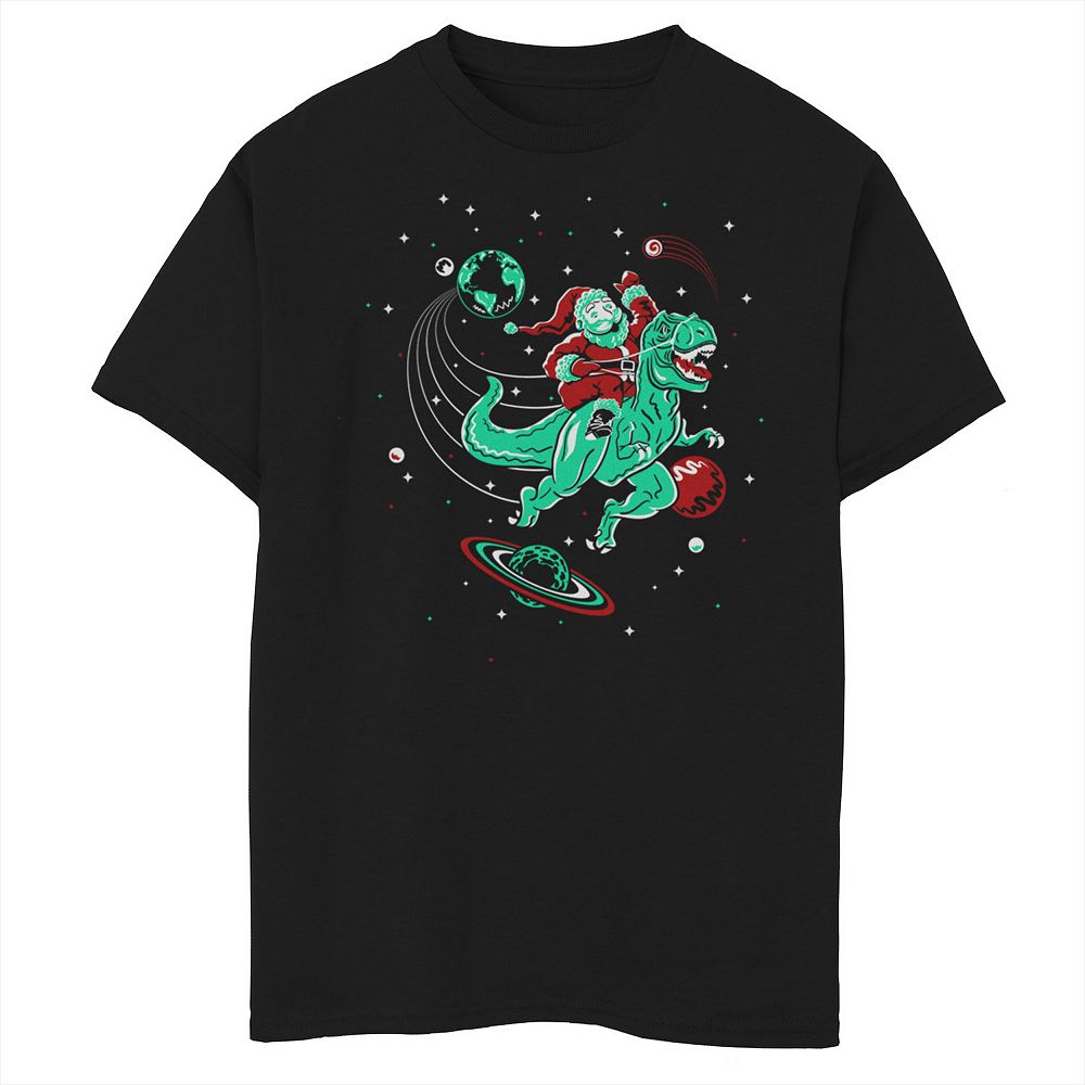 Boys 8-20 Santa Riding T-Rex Space Colorful Graphic Tee