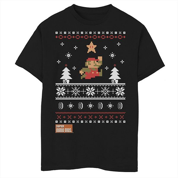 Boys 8-20 Nintendo Super Mario Christmas Star Pixels Graphic Tee