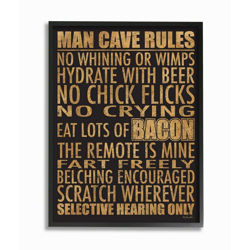 Stupell Home Decor Man Cave Rules with Rustic Distressed Text Framed ...