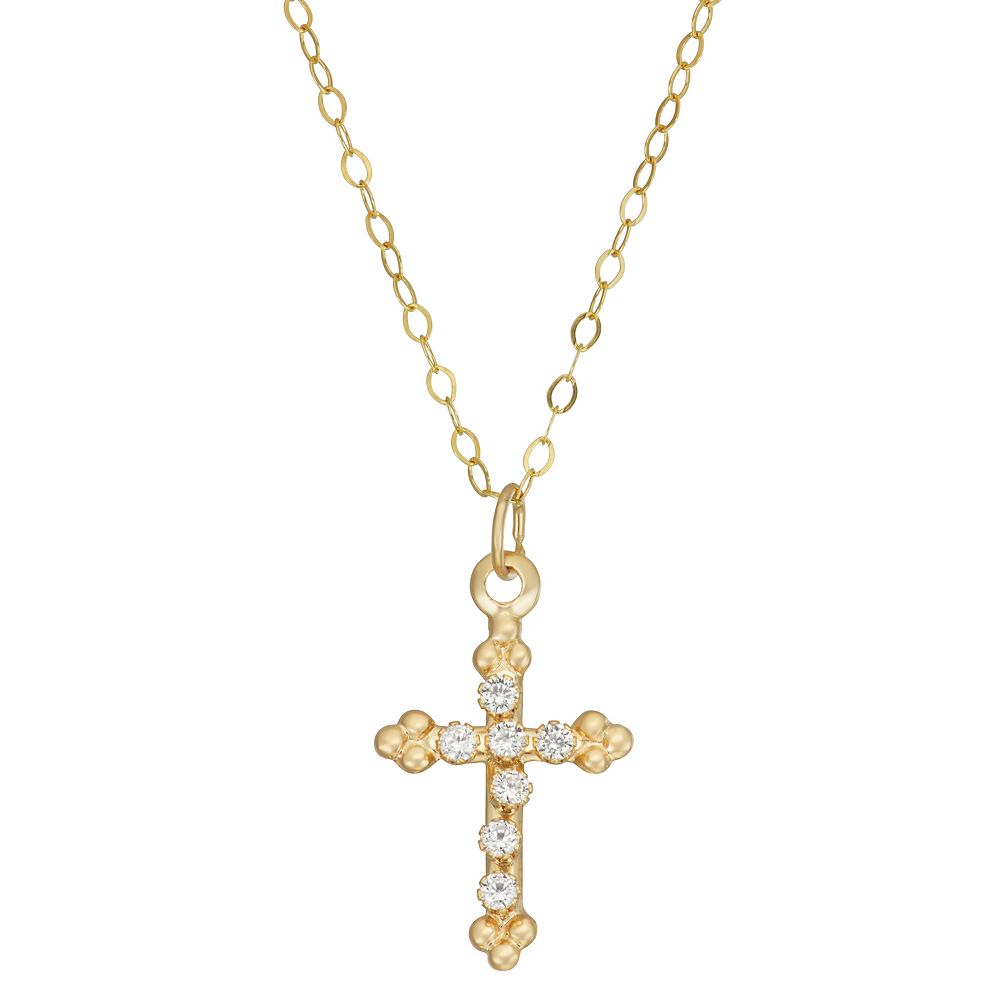 Charming Girl Kids' 14k Gold Cubic Zirconia Cross Pendant Necklace