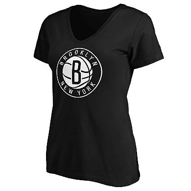 Women's Fanatics Branded Black Brooklyn Nets Primary Logo Team V-Neck T ...