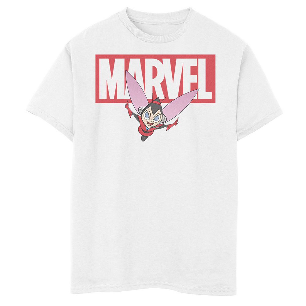 Boys 6-20 Marvel Wasp Chibi Action Pose Logo Outline Graphic Tee