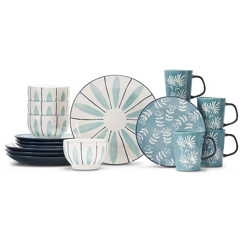 Baum Bros. 16pc Stoneware Canopy Dinnerware Set Blue/White: Floral ...