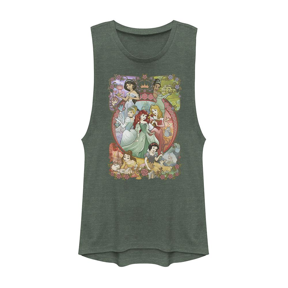 Juniors' Disney Princess Classic Cartoon Group Collage Muscle Tank Top
