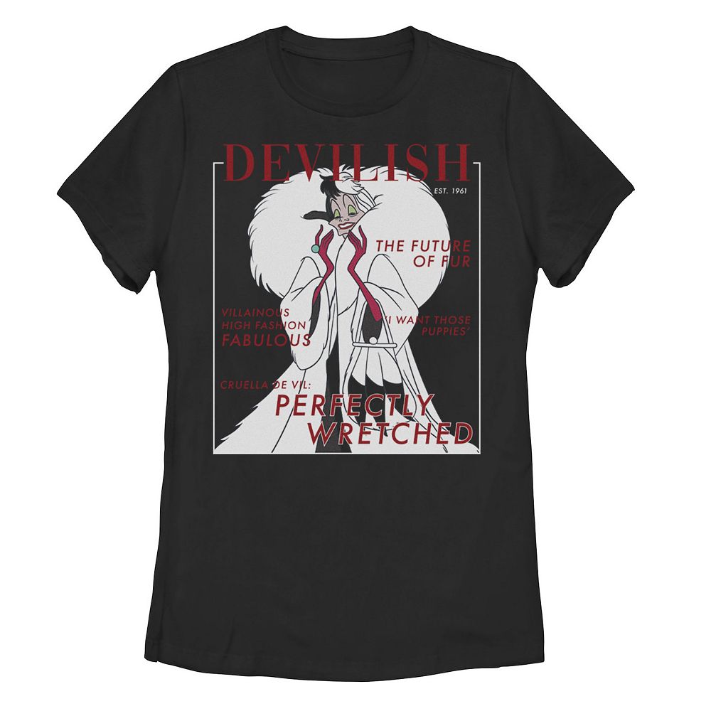 Juniors' Disney's Villains Halloween Cruella Magazine Cover Graphic Tee