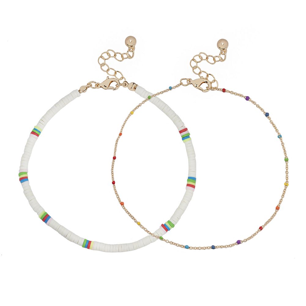 LC Lauren Conrad Gold Tone & Beaded Anklet Set