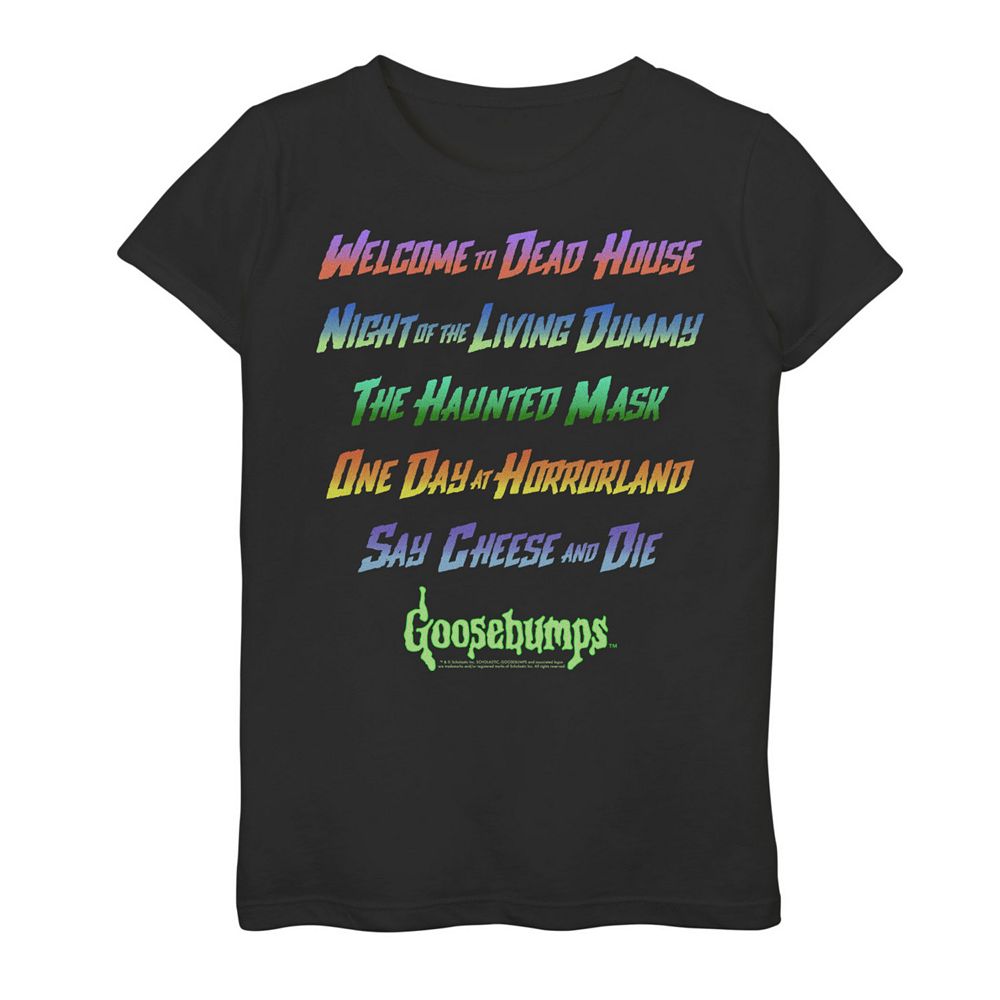 Girls 7-16 Goosebumps Titles Text Logo Graphic Tee