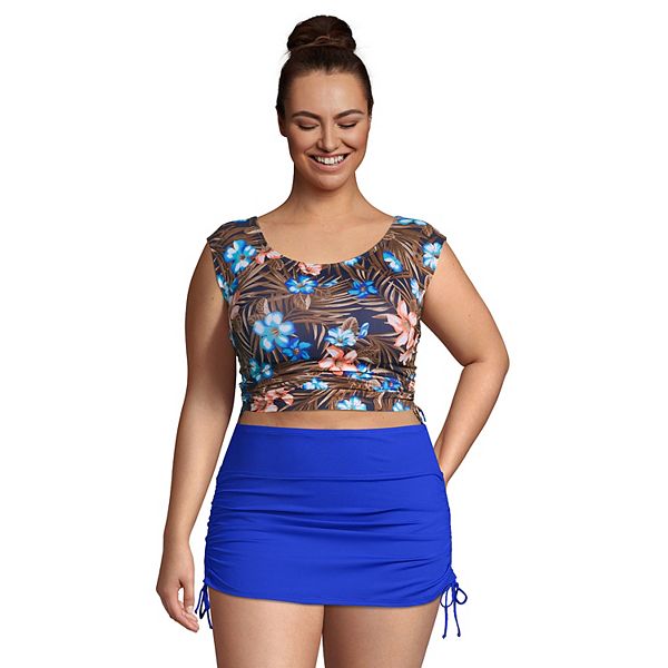 Plus Size Lands' End Colorblock UPF 50 Cap-Sleeve Swim Top
