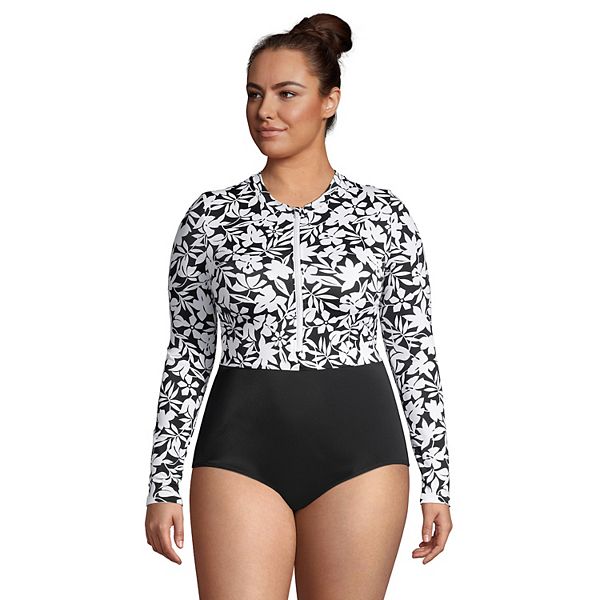 Plus Size Lands End Tugless Sporty Upf 50 Long Sleeve One Piece Swimsuit
