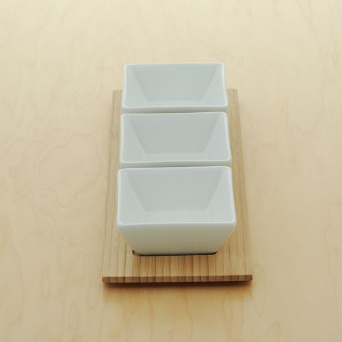 Food Network™ 4 Pc Square Bowl And Bamboo Serving Tray Set
