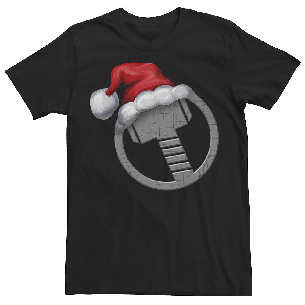 Big & Tall Marvel Thor Hammer Icon Santa Hat Holiday Tee