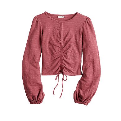 Juniors' SO® Ruched Front Printed Knit Top