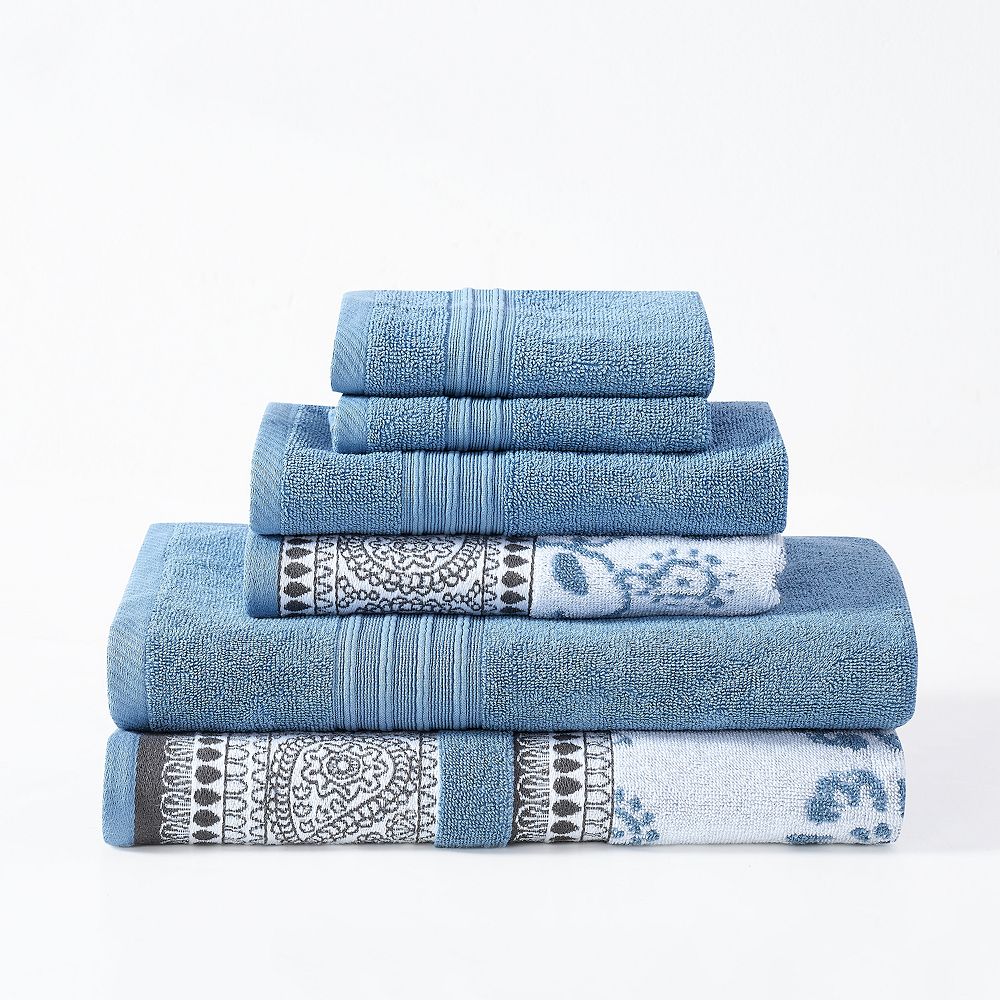 Modern Threads 6-piece Yarn Dyed Jacquard & Solid Bath Towel Set