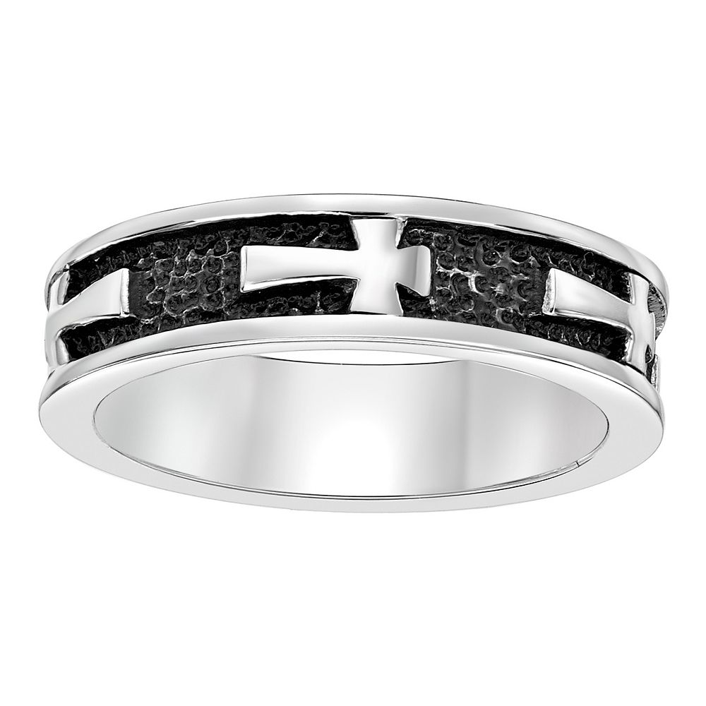 Men's LYNX Black Ion-Plated Stainless Steel Cross Ring