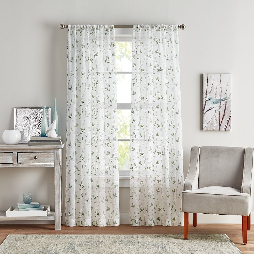 Curtainworks Botanical Embroidery Rod Pocket Window Curtain Set