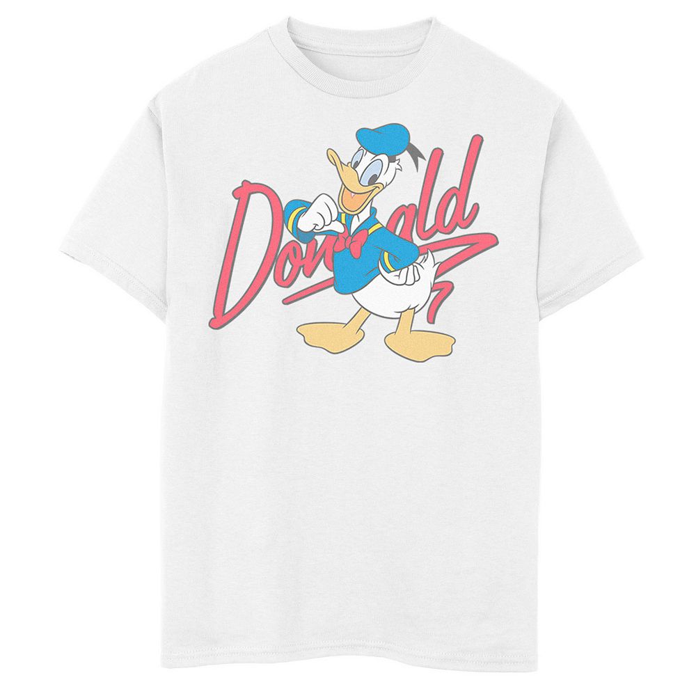 Disney's Donald Duck Red Cursive Text Logo Portrait Boys 8-20 Graphic Tee