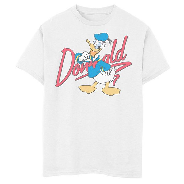 Disney's Donald Duck Red Cursive Text Logo Portrait Boys 8-20 Graphic Tee