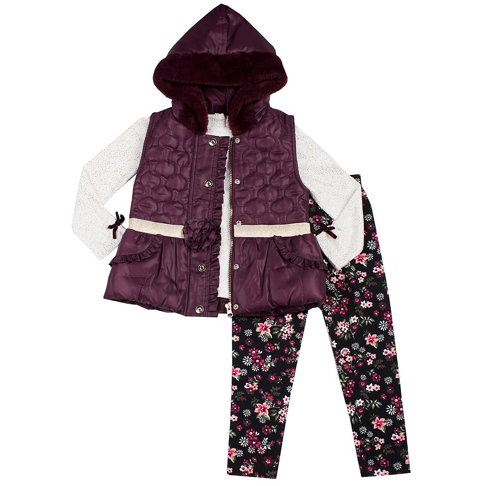 Baby Girl Little Lass Puffer Vest, Tee & Leggings Set