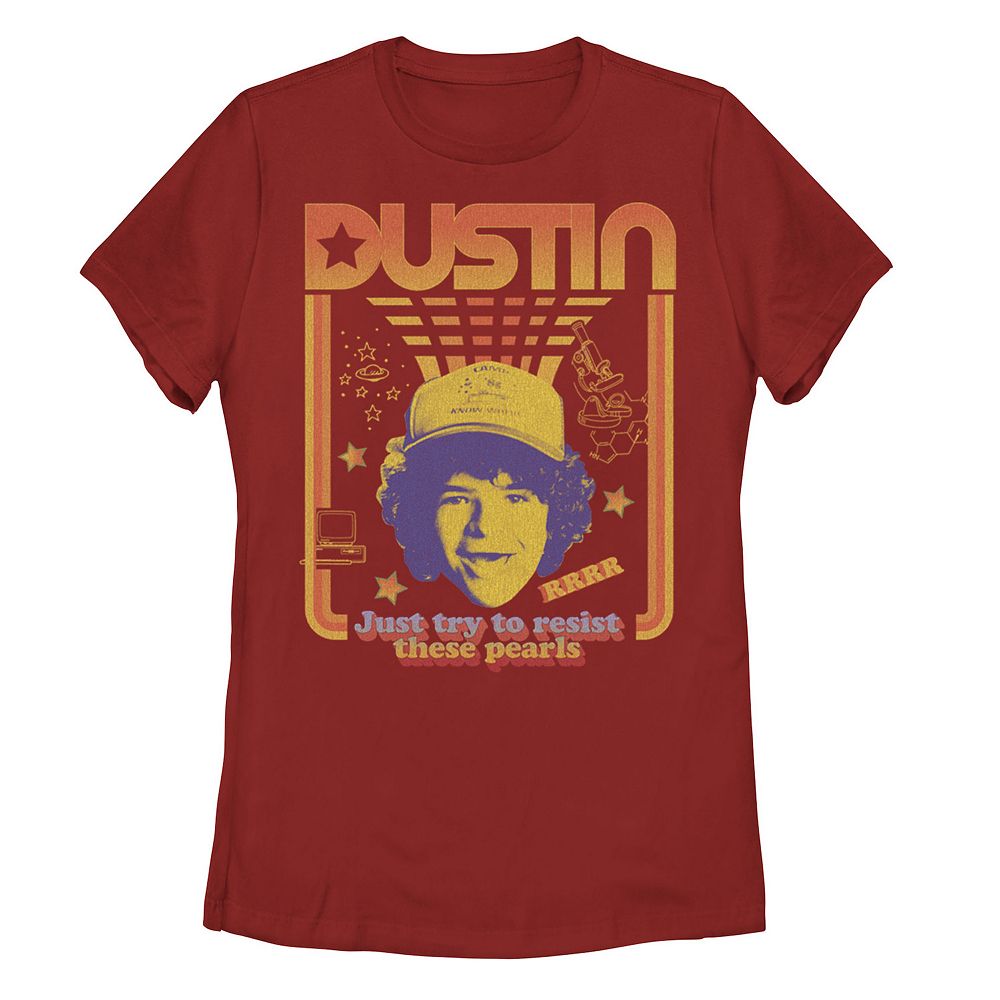 Juniors' Stranger Things Dustin Floating Head Resist The Pearls Star Tee