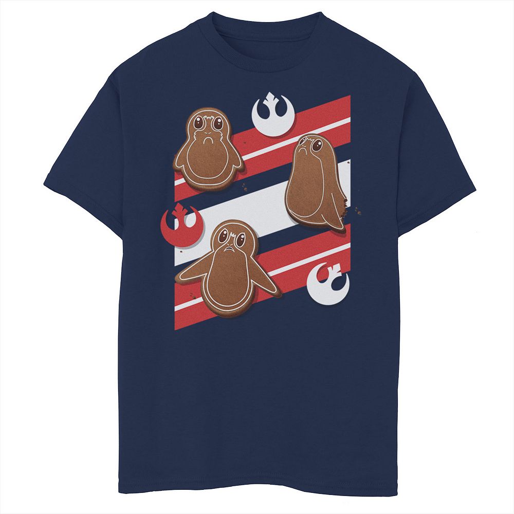 Boys 8-20 Star Wars Porg Gingerbread Cookies Christmas Stripes Graphic Tee