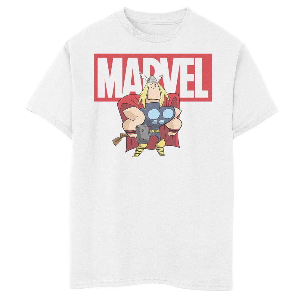 Boys 6-20 Marvel Thor Chibi Smiling Calm Stance Logo Outline Graphic Tee