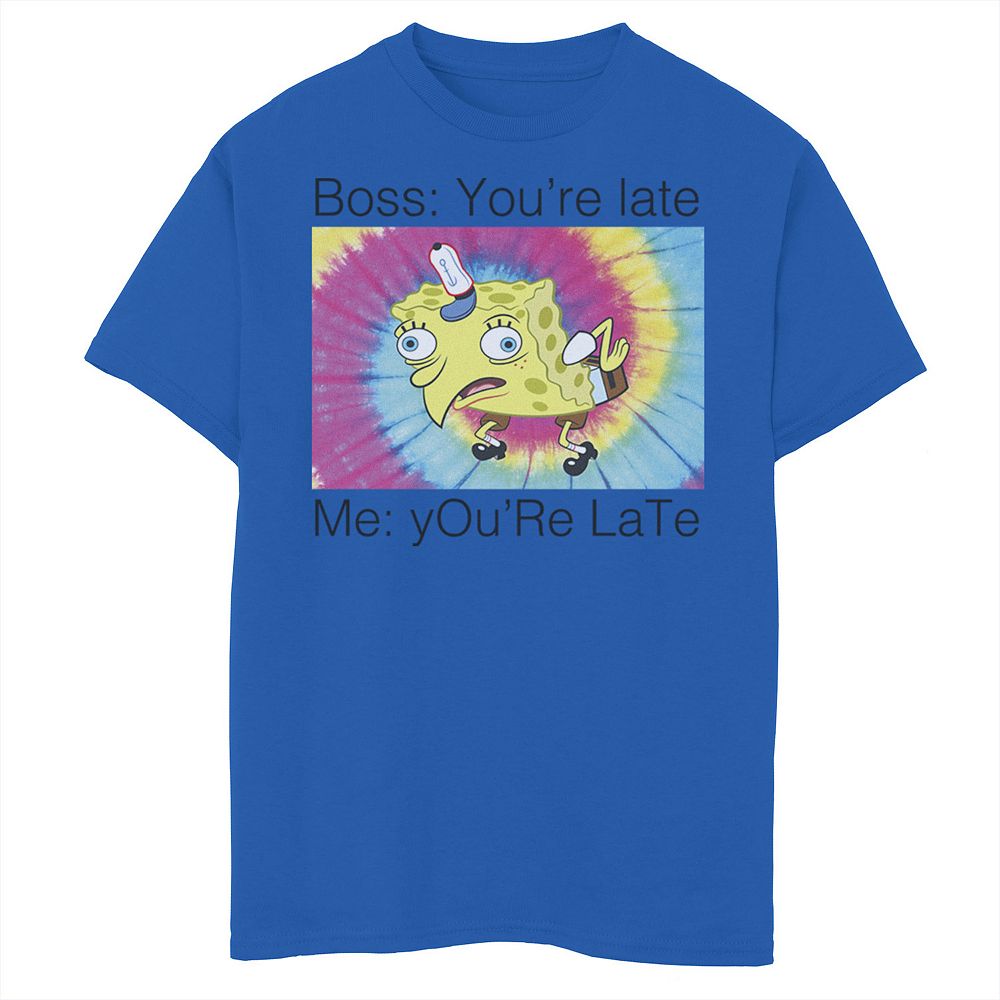 Boys 6-20 Spongebob Squarepants You're Late Mocking Meme Graphic Tee