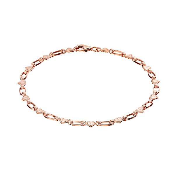 Kristen Kesho Sterling Silver Diamond Cut Heart Link Chain Bracelet