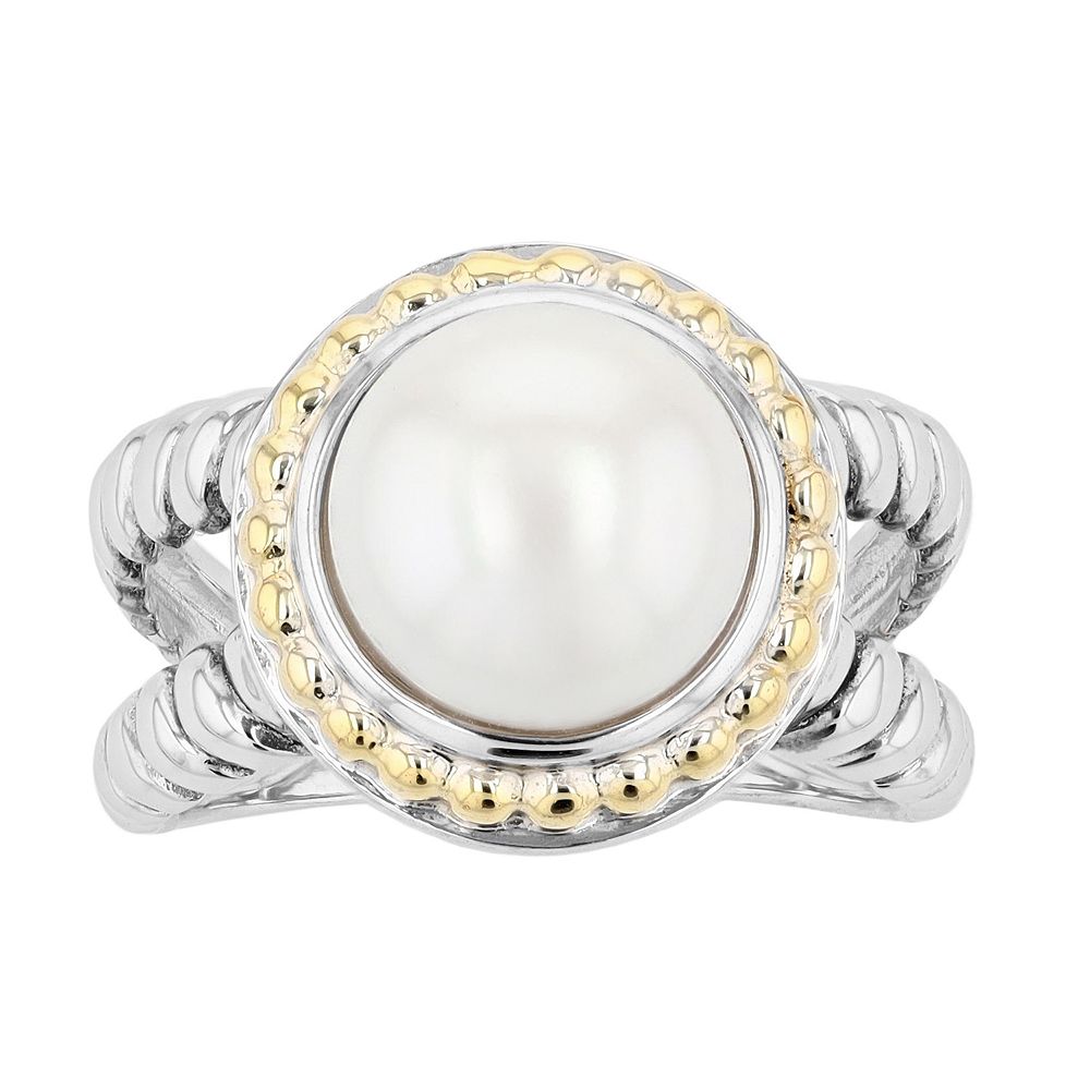 Rosabella Two-Tone Sterling Silver Freshwater Cultured Pearl Rope Band Ring