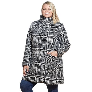 Plus Size Weathercast Plaid Wool-Blend Topper Coat